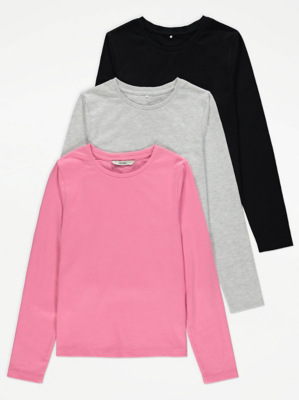 Pink Plain Long Sleeve Tops 3 Pack | Kids | George at ASDA