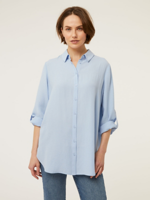 Light Blue Longline Roll Sleeve Shirt | Sale & Offers | George at ASDA