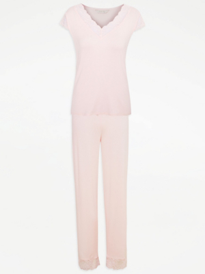 Pink Lace Trim Pyjamas | Women | George at ASDA