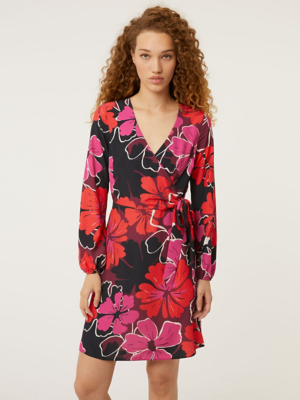 Red Floral Satin Wrap Mini Dress | Sale & Offers | George at ASDA