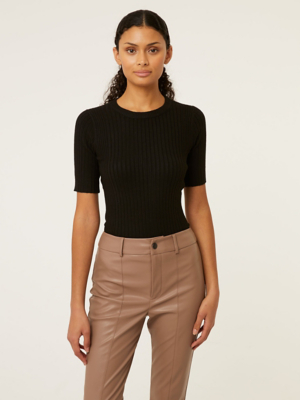 Black Ribbed Short Sleeve Top | Women | George at ASDA
