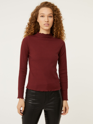Burgundy Ribbed Long Sleeve Top | Women | George at ASDA