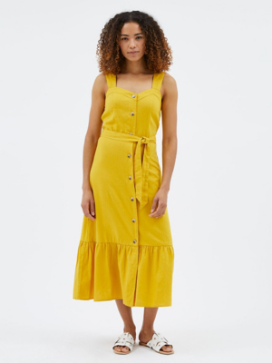 Ochre Button Up Linen Blend Midi Sundress | Women | George at ASDA