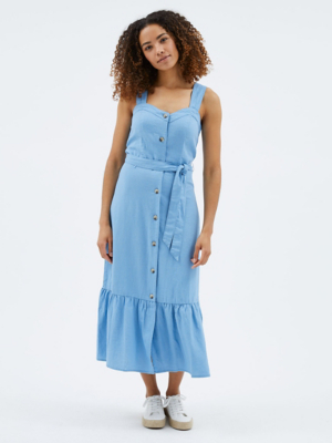 Blue Button Up Linen Blend Midi Sundress | Women | George at ASDA