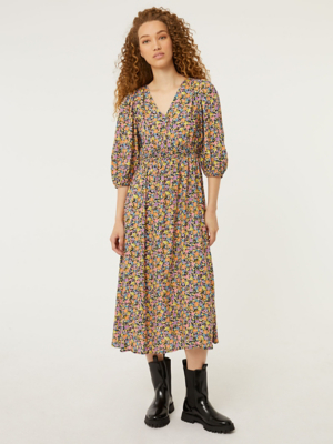 Bright Floral Print Tiered Midi Dress | Sale & Offers | George at ASDA