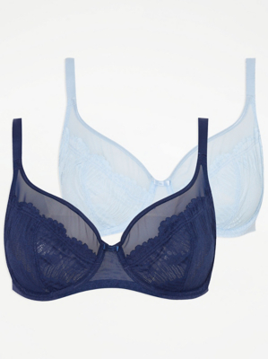Blue Sheer Lace Non Padded Bras 2 Pack | Sale & Offers | George at ASDA