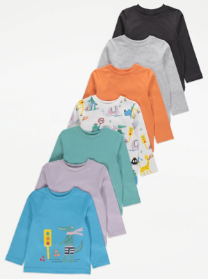 Multi Crocodile Print Long Sleeve Tops 7 Pack | Kids | George at ASDA