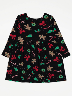 Black Christmas Print Swing Dress | Kids | George at ASDA
