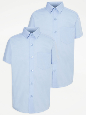 Boys Light Blue Regular Fit Short Sleeve School Shirts 2 Pack | School ...