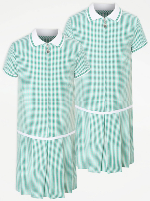 Girls Green Gingham Sporty School Dress 2 Pack | School | George at ASDA