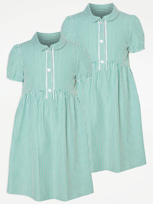 Easy On Girls Green Gingham Curved Waist School Dress 2 Pack | School ...