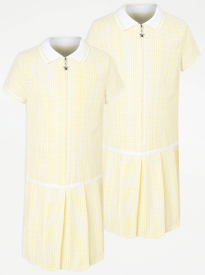Girls Yellow Gingham Sporty School Dress 2 Pack | School | George at ASDA