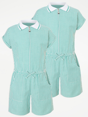 Girls Green Gingham Sporty School Playsuits 2 Pack | School | George at ...