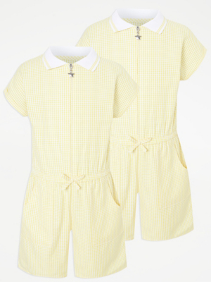 Girls Yellow Gingham Sporty School Playsuits 2 Pack | School | George ...