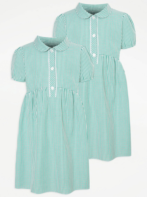 Girls Green Plus Fit Gingham Curved Waist School Dress 2 Pack | School ...