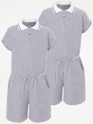 Girls Navy Gingham Sporty School Playsuits 2 Pack | School | George at ASDA