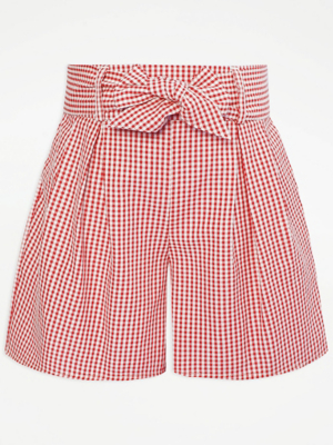 Girls Red Gingham Tie Waist School Shorts | School | George at ASDA