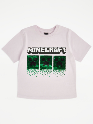 Minecraft Sequin Creeper Print Lilac T-Shirt | Kids | George at ASDA