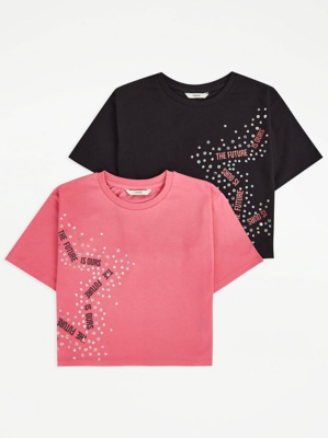 Sequinned Slogan T-Shirts 2 Pack | Kids | George at ASDA