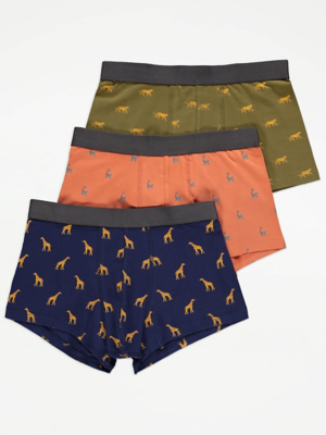 Navy Giraffe Print Hipster Trunks 3 Pack | Men | George at ASDA