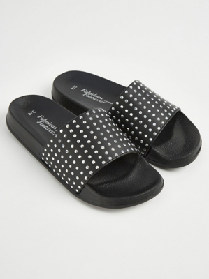 Black Silver Stud Sliders | Women | George at ASDA