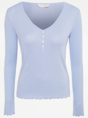 Light Blue Pointelle Long Sleeve Pyjama Top | Women | George at ASDA