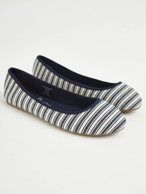 Wide Fit Navy Striped Canvas Ballet Shoes | Women | George at ASDA
