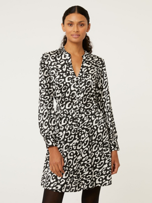 Black Leopard Print Button Up Shirt Dress | Women | George at ASDA