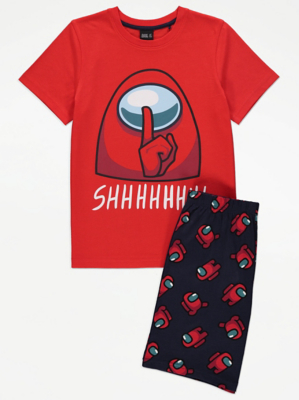 Among Us Red Shhhh Printed Short Pyjamas | Kids | George at ASDA