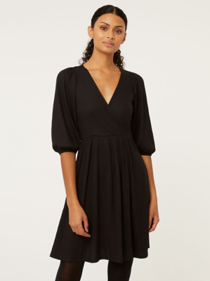 Black Wrap Front Ribbed Mini Dress | Women | George at ASDA