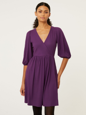 Plum Wrap Front Ribbed Mini Dress | Women | George at ASDA