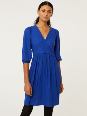 Blue Wrap Front Ribbed Mini Dress | Women | George at ASDA