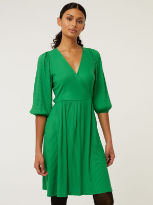 Green Long Sleeve Ribbed Wrap Mini Dress | Women | George at ASDA