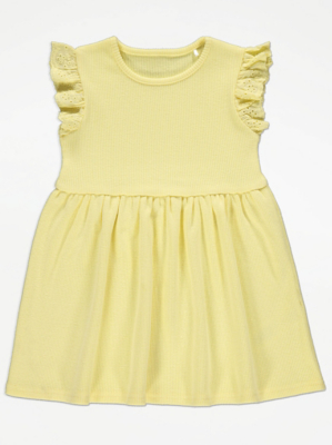 Yellow Ribbed Embroidered Sleeve Dress | Kids | George at ASDA