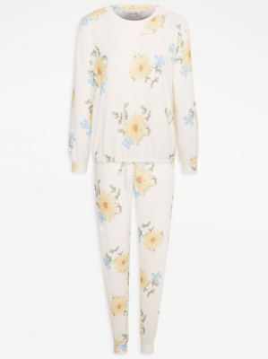 Cream Sunflower Print Brushed Snit Pyjamas | Women | George at ASDA