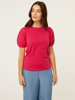 Bright Pink Embroidered Short Sleeve Top | Women | George at ASDA