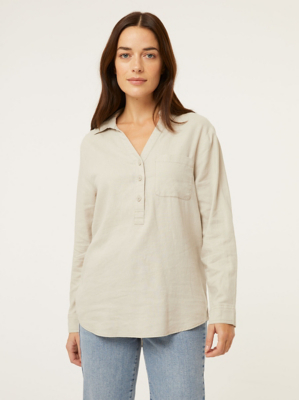 Neutral Half Placket Linen Blend Blouse | Women | George at ASDA