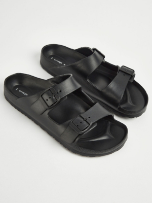 Black Double Buckle Sliders | Women | George at ASDA
