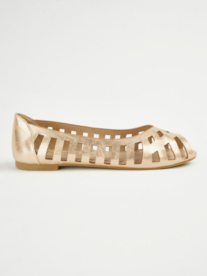 Gold Cut Out Open Toe Ballet Shoes | Women | George at ASDA