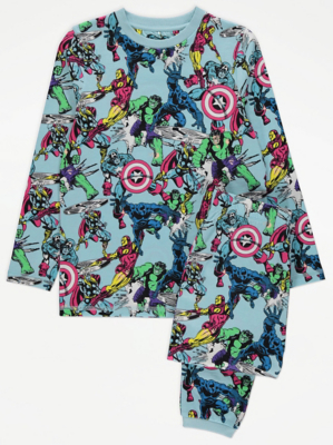 Marvel Blue Printed Superhero Long Sleeve Pyjamas | Kids | George at ASDA