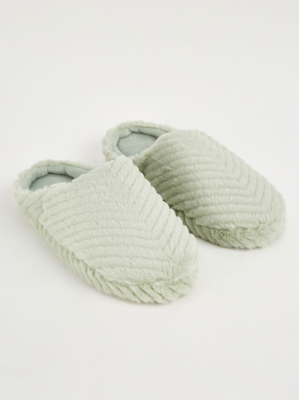 Sage Green Faux Fur Chevron Mule Slippers | Women | George at ASDA