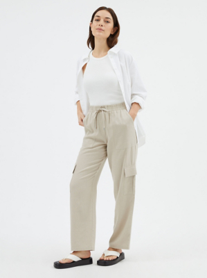 Neutral Cargo Linen Blend Trousers | Women | George at ASDA