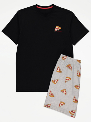 Black Pizza Print Short Pyjamas | Men | George at ASDA