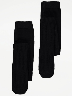 Black Cable Knitted Tights 2 Pack | Kids | George at ASDA