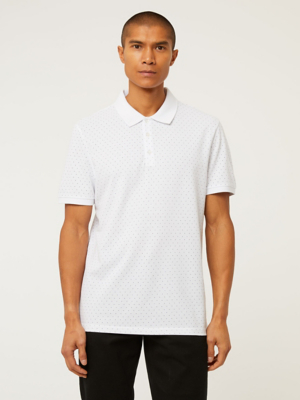 White Polka Dot Print Polo Top | Men | George at ASDA