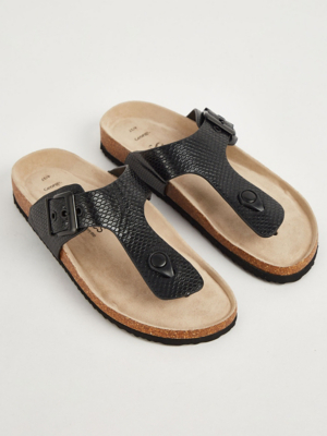 Black Embossed Buckled Footbed Sandals | Women | George at ASDA