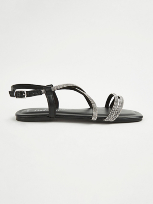Black Wide Fit Diamante Sandals | Women | George at ASDA