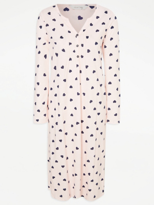 Pink Heart Print Button Up Nightdress | Sale & Offers | George at ASDA