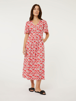 Red Floral Print Button Up Midi Dress | Women | George at ASDA