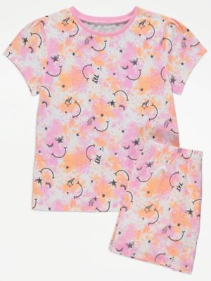 Pink Tie Dye Smiley Face Short Pyjamas | Kids | George at ASDA
